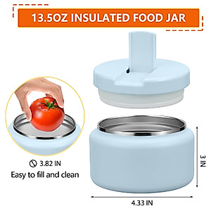 Reeple 2025 13.5oz Kids Soup Thermo for Hot Food Vacuum Insulated Food Jar with Buckle Lid, Stainless Steel Wide Mouth Leak Proof Lunch Container for School Picnic Travel, Blue