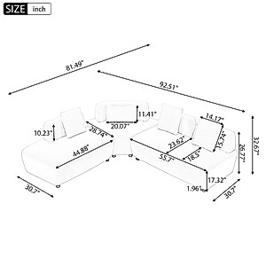 WILLIAMSPACE 92.5" Luxury Sectional Sofa for Living Room, Modern Upholstery Boucle Sofa Couch with 4 Pillows, Contemporary Sectional Curved Sofa Corner Couch for Apartment, Boucle Fabric (Grey)