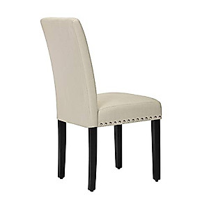 LSSBOUGHT Upholstered Dining Chairs with Solid Wood Legs and Nailed Trim Set of 4 (Beige)