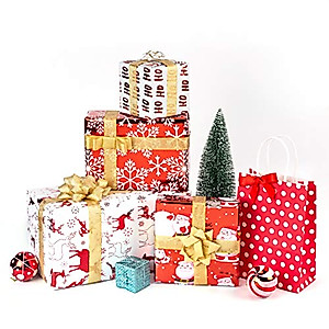RUSPEPA Christmas Wrapping Paper-Red and White Paper with a Metallic foil Shine-Christmas Elements Collection-4 Roll-30Inch X 10Feet Per Roll