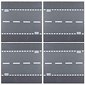 Custom Toys & Hobbies 8 Piece City Building Block Road Base Plates- Straight Crossroads Curve T-Junction Plate-10x10 Inches- Christmas Birthday Compatible with All Major Brands