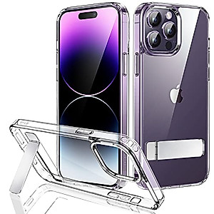JETech Kickstand Case for iPhone 14 Pro Max 6.7-Inch (NOT for iPhone 14 Pro 6.1-Inch), Support Wireless Charging, Slim Shockproof Bumper Phone Cover, 3-Way Metal Stand (Clear)