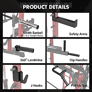 SPART Multi-Functional Power Cage, Power Rack Smith Machine with LAT Pulldown, PEC Fly, Cable Crossover, Landmine, Squat Rack with Full Body Training Attachments, Strengh Workout Machine for Home Gym