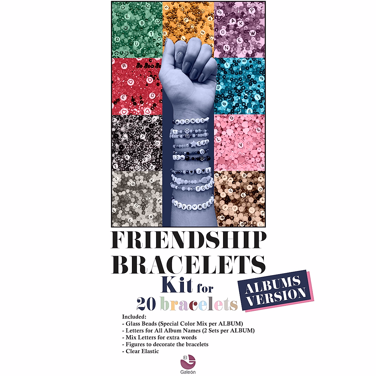 El Galeón Friendship Bracelet Kit DIY Albums Mix Beads for Bracelets Glass Alphabet Letter Beads Elastic (Albums Version)