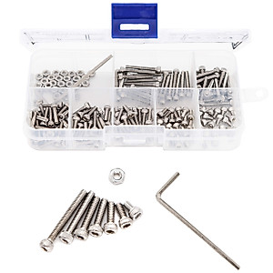 binifiMux 190pcs M2.5 Hex Socket Cap Screws and M2.5 Hex Nuts Assortment Kit with Wrench, 304 Stainless Steel Silver Tone