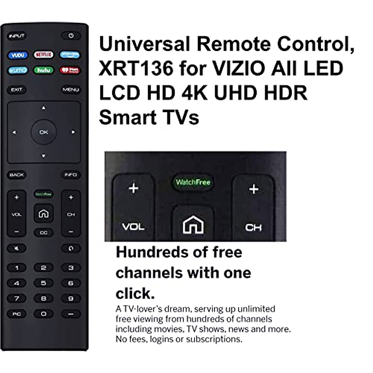 XRT136 Watchfree Remote Control Replacement for All VIZIO LED LCD HD 4K UHD HDR Smart TV
