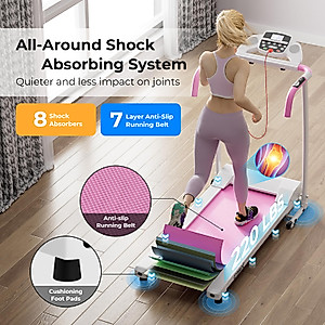 GYMAX Foldable Treadmill, Freestanding Easy Assembly Folding Treadmill with 12 Preset Programs, LCD Monitor, Built-in Wheels & Pulse Sensor, Portable Compact Running Machine for Small Space (Pink)