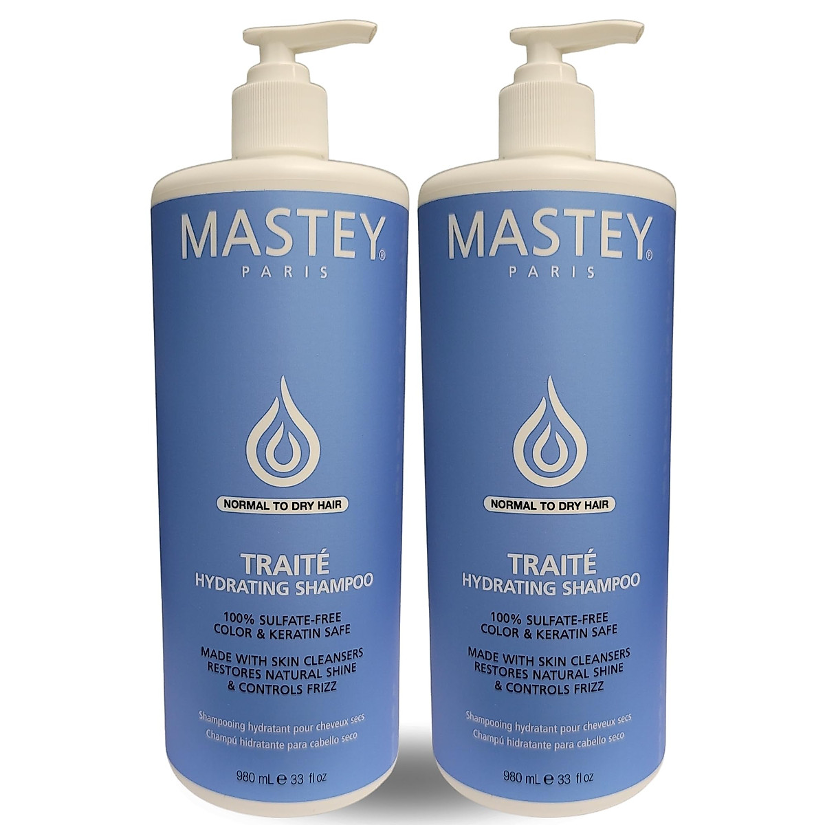 Mastey Paris Professional Cream Hair Care, Sulfate Free, Lipid & Amino Acid Fortified, with UV Blocking Antioxidants - 33 fl oz (Shampoo-2 Count)