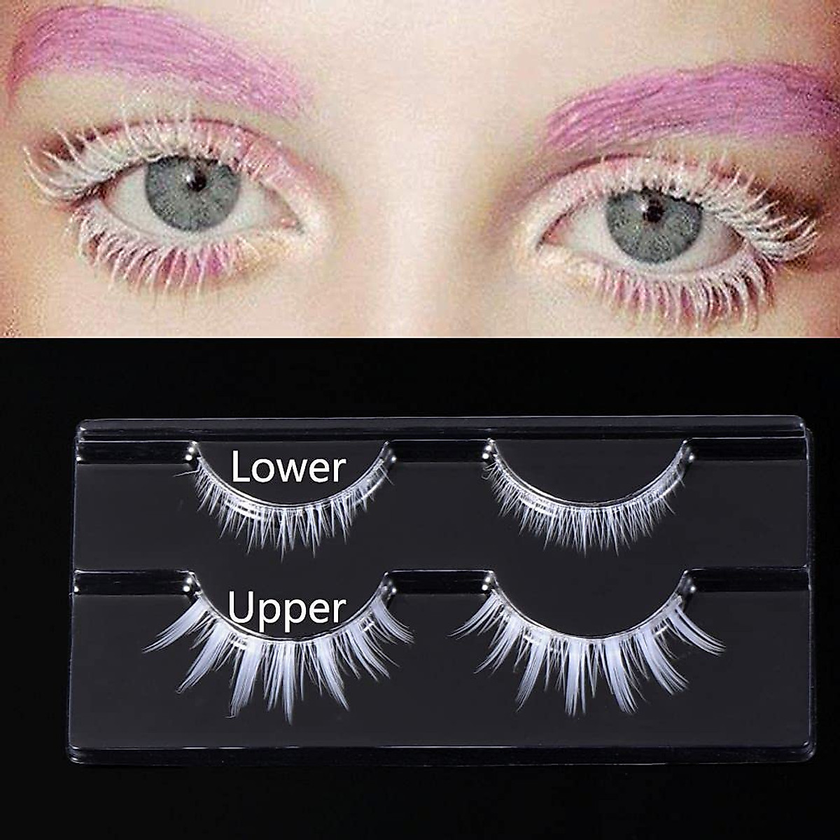 White False Eyelashes Halloween White Eye lashes Extension Tools Anime Cosplay Makeup Natural Looking Masquerade Party Eyelashes(White)
