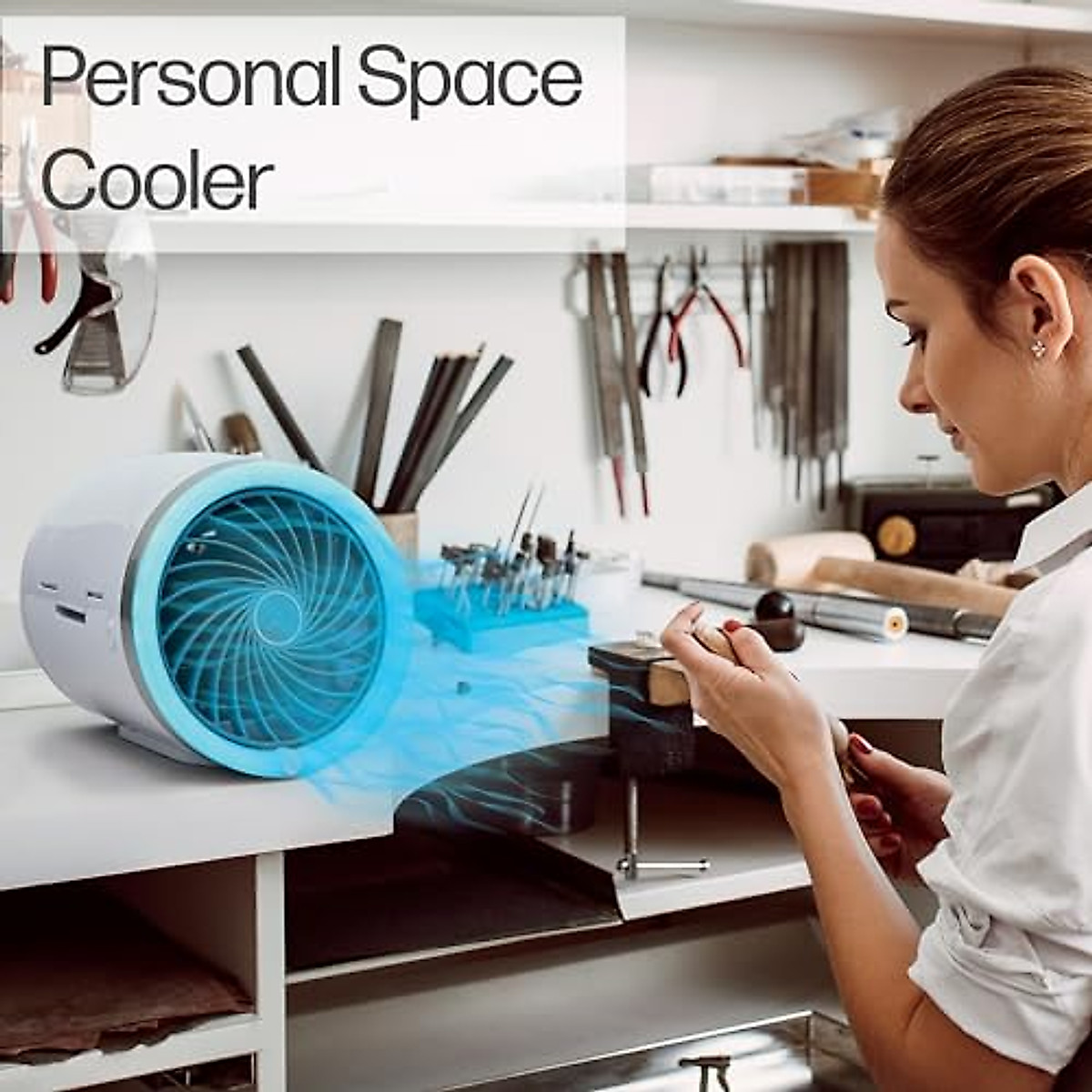 Arctic Air Ice Jet Personal Air Cooler, 3-Speed Room Cooler with Reusable Ice Packs, Portable Cooler with Multi-Directional Vent & 7 LED Lights, Whisper-Quiet Air Cooler for Room