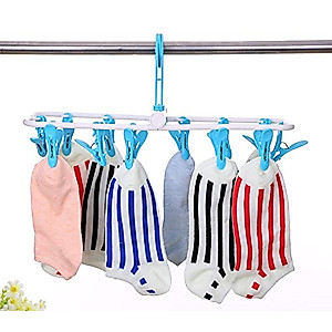 Falytemow Clip and Drip Hanger Folding Portable Travel Socks Hanger Underwear Hanger with 2 x 12 Clothespins, Hanger for Drying Towels, Bras, Baby Clothes, Plastic Laundry Sock Drying Hanger