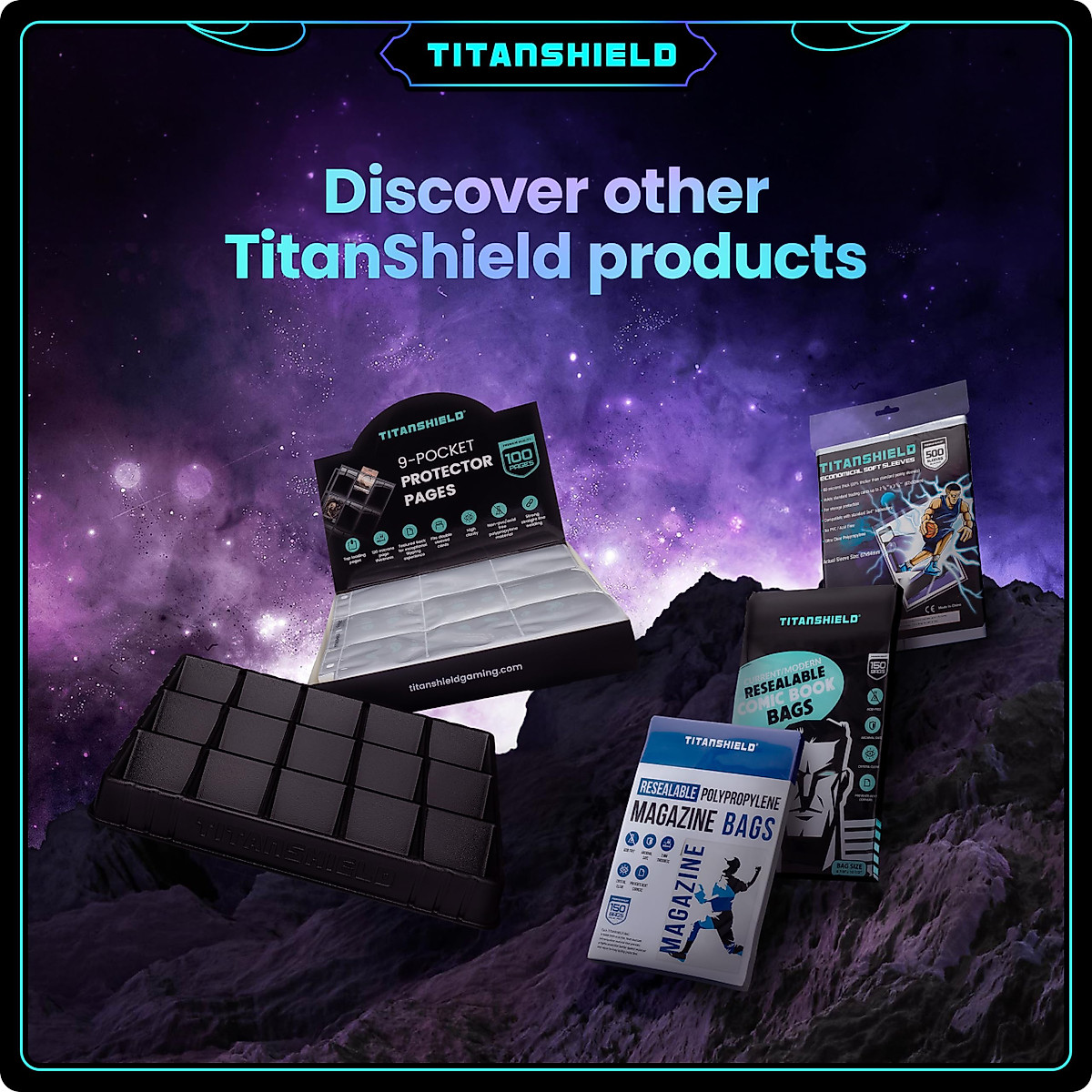 TitanShield (150 Sleeves, Black Compatible with Standard Sized Board Games, MTG Magic The Gathering, Pokemon, Lorcana and Trading Cards 2.5" x 3.5" 66x91mm