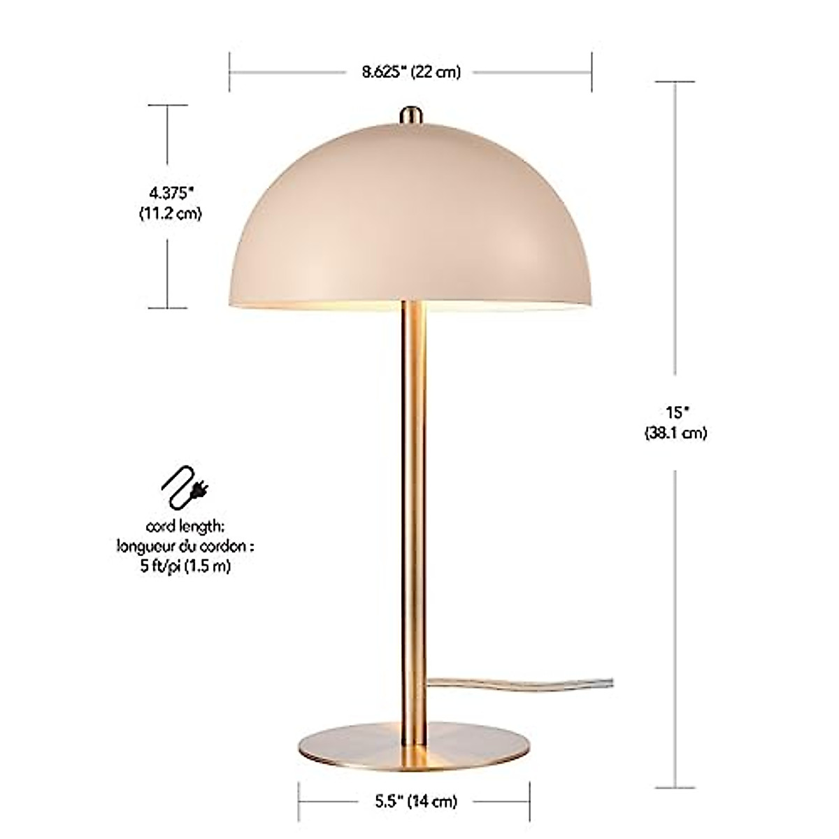 Globe Electric 52332 15" Desk Lamp, Matte Pink, Matte Brass Accents, in-Line On/Off Rocker Switch