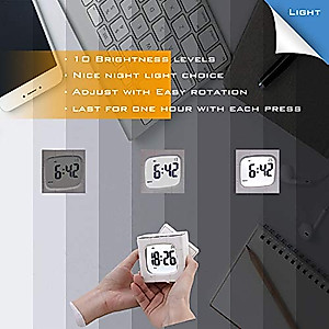 Digital Time Cube with Calendar, 2 Alarm Settings, Night Light, 1-60 Minutes Timer. 10 Level Brightness. (White/White Button/White SCRENN) Magic Cube Design