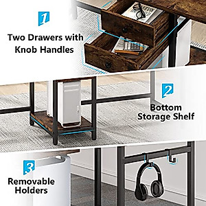 Tribesigns 78’’ Two Person Desk with 2 Drawers, Long Double Computer Desk Gaming Table with Shelves, Industrial Study Writing Table Workstation for Home Office, Rustic Brown