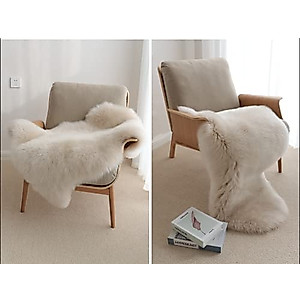 HUAHOO Premium Genuine Sheepskin Rug Linen Real Australia Sheepskin Natural Luxury Fluffy Lambskin Fur Area Rug Seat Covers for Kids Bedroom Sofa Chair Cover Pets Dogs Mat Double Pelt/2' x 3' Linen