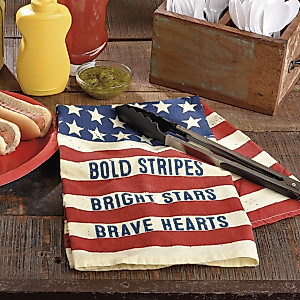 Primitives by Kathy Home Décor Dish Towel with Bold Stripes, Bright Stars, Brave Hearts Sentiment