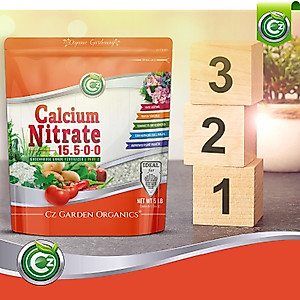 Calcium Nitrate 15.5-0-0 Fertilizer - Made in USA - 5LB Greenhouse Grade Plant Food for Hydroponics, Plants & Gardens – Fruit, Vegetables. Blossom End Rot Tomatoes