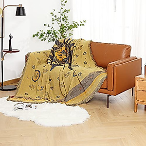 amorus Throw Blanket for Sofa Bed Chair with Decorative Tassels, Reversible Tapestry Couch Cover 50" X 70" - Sun Moon Stars