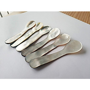DUEBEL Set of 6 Shining Mother of Pearl MOP 7.5cm x 2cm Shell Spoons for Caviar, Egg Serving (Black)