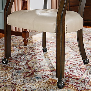 Large Dining Chairs with Wheels and Arm , Caster Boss Caption's Chairs with Solid Wood Leg, Office Desk Chairs with Button Upholstered, Classic Swivel Chair, 31.5”H Brown Leg & Beige XXY1910BG