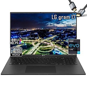 LG Gram 17 2023 Business Laptop - Intel Evo 13th Gen i7-1360P - Windows11 Pro - 17inch WQXGA IPS Display DCI-P3 99% - Backlit Keyboard - Thunderbolt4 - Wi-Fi 6E - HDMI Cable (16GB RAM |1TB SSD)