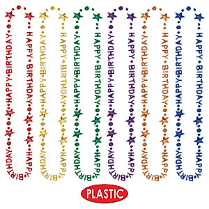 Beistle 12 Piece Colorful Plastic Happy Birthday Necklaces Party Favors, 36", Multicolored