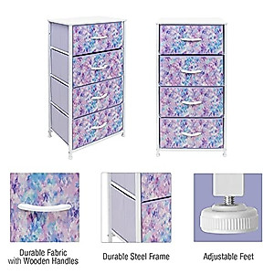 Sorbus Dresser Storage Tower, Organizer Drawers For Closet Boys & Girls Bedroom Bedside Furniture, Chest for Home, College Dorm, Steel Frame, Wood Top, Tie-dye Fabric Bins (4-Drawer, Blue/Pink/Purple)