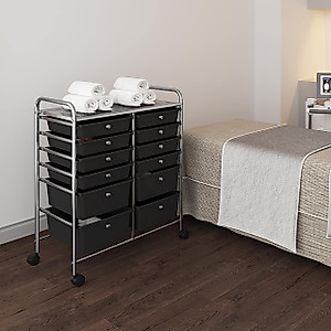 Yaheetech 12 Drawers Rolling Storage Cart Multipurpose Movable Organizer Cart Storage Bin Trolley Tools Scrapbook Paper Organizer on Wheels, Black