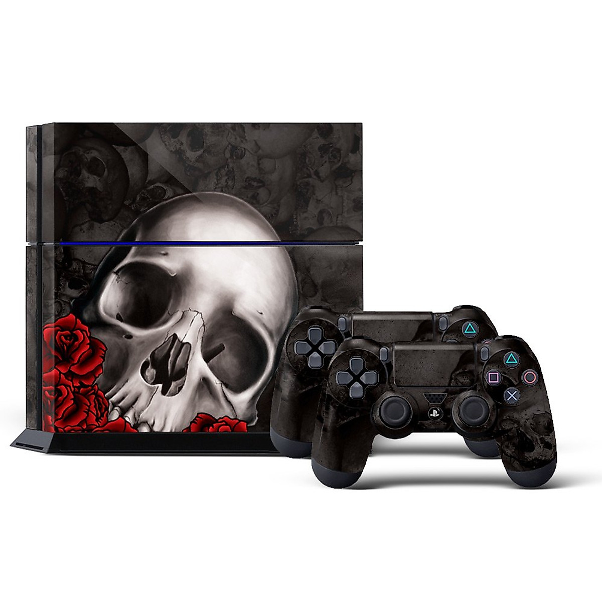 PS4 Console Designer Skin for Sony PlayStation 4 System plus Two(2) Decals for: PS4 Dualshock Controller Bones Black