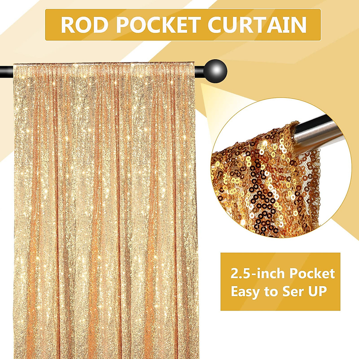 4 Panels Sequin Backdrop Curtain 2 ft x 8 ft, Backdrop Curtain for Party Sequin Backdrop Glitter Curtain for Congrats Grad Graduation Party Decorations, Birthday, Wedding (Blue, Gold)