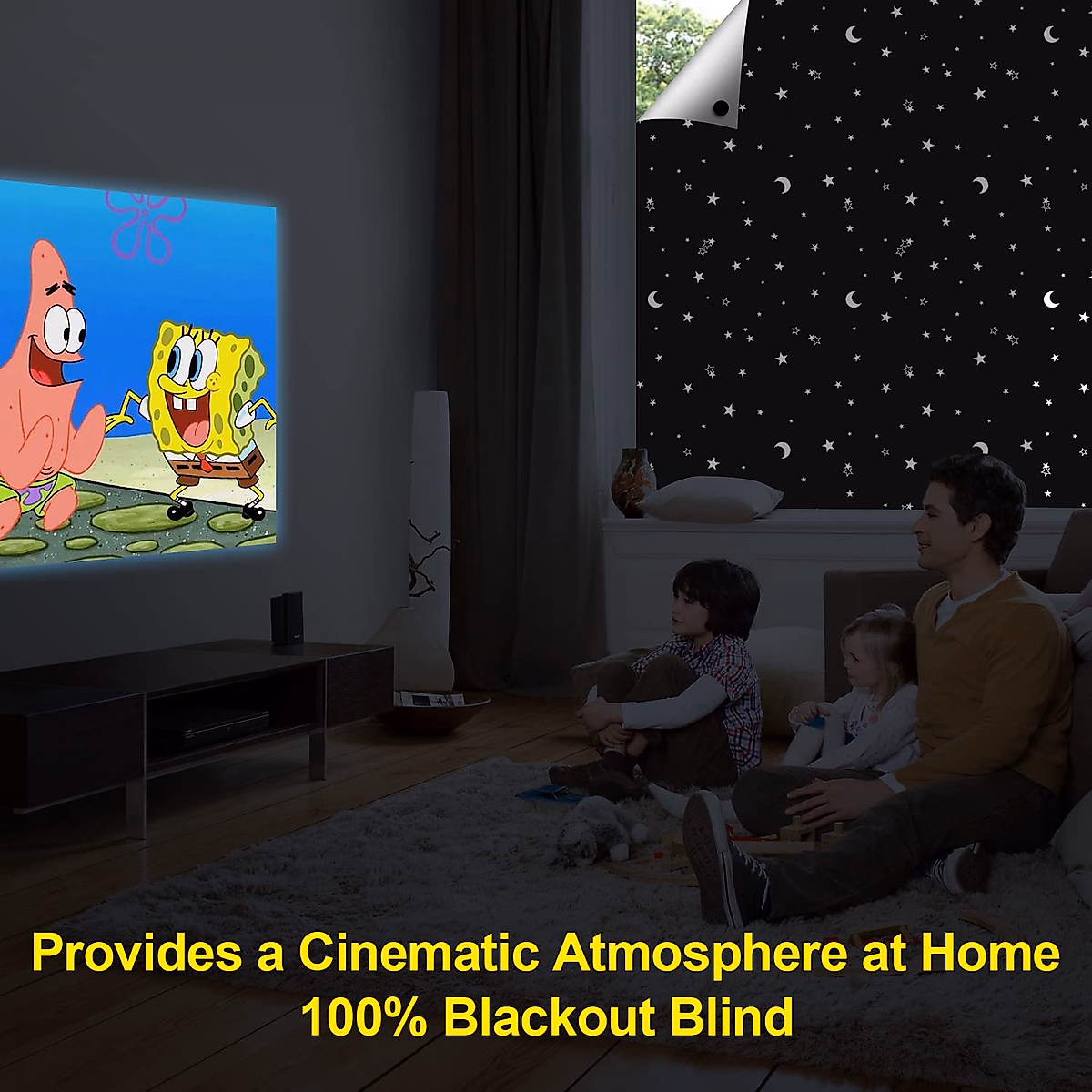 FADOTY 100% Blackout Blinds 79" x 57" Blackout Window Cover Travel Blackout Curtains for Bedroom Dorm Room Windows Temporary Blackout Shades for Night Shift Worker Black & Star