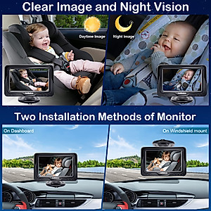 LeeKooLuu Baby Car Camera Display 3 Mins Easy Install - Plug and Play HD 1080P Clear Picture Crystal Night Vision Rear Facing Car Baby Monitor with Camera Wide View Backseat Camera Two Kids LK12