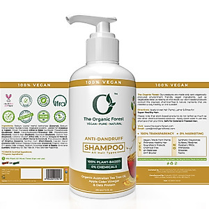 Anti Dandruff Shampoo - Sulfate-Free, Dry Scalp Soothing, Itchy Scalp Relief, Tea Tree Oil & Apple Cider Vinegar, Paraben Free Shampoo - Best Shampoo for Dandruff, Flakes, Itching & Scalp Care