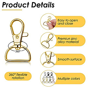 Swivel Clasp Hooks, Anezus 80Pcs Key Chain Clip Hooks, D Ring Clip Lanyard Hardware for Keychain Making, Lanyard Making, Purse Hardware, DIY Craft (3/4” Inside Width)