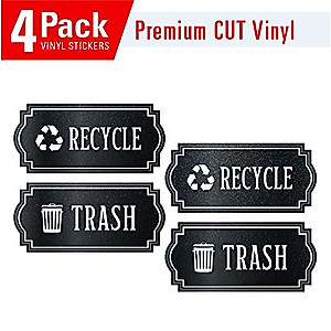 Recycle and Trash Elegant Decal to Organize Trash cans or Garbage containers and Walls - Premium Cut Vinyl Style 2 (Small, Metallic Black)