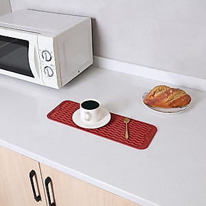 MicoYang Silicone Dish Drying Mat for Multiple Usage,Easy clean,Eco-friendly,Heat-resistant Silicone Mat for Kitchen Counter,Sink,Bar,Bottle,or Cup Red M 17 inches x 6 inches