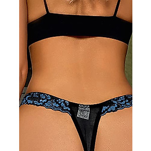 Milumia Women Sexy Lace Panties V Cut Cheeky Underwear Low Rise Bikini Naughty Lingerie Brief Floral Blue Small