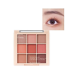 9 Color Glitter Matte Eyeshadow Palette, Pink Nude Red Cream Shimmer Eyeshadow Eye Shadow Makeup Palettes, Christmas Gift for Women Waterproof High Pigment Long-Lasting Korean Eye Makeup(03# Pink)