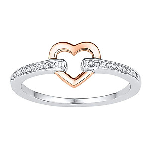 The Diamond Deal 10kt White Gold Womens Round Diamond Rose-tone Bound Heart Ring 1/12 Cttw