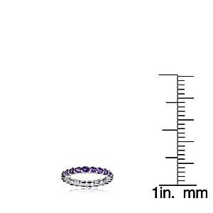 Ice Gems Sterling Silver African Amethyst 3mm Round-cut Eternity Band Ring, Size 8