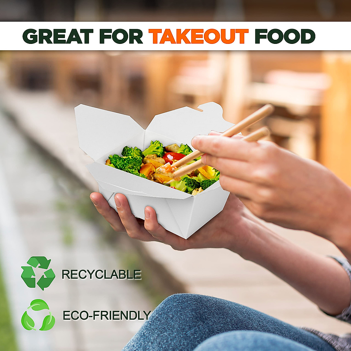 Fit Meal Prep 50 Pack 30 oz Paper Take Out Containers 5 x 4.2 x 2.5 - White Lunch Meal Food Boxes #1, Disposable To Go Packaging, Microwave Safe, Leak Grease Resistant for Restaurant and Catering