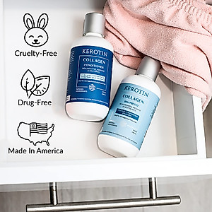 Kerotin Collagen Shampoo and Conditioner - Collagen Hair Treatment Set with Keratin, Rosemary, and Coconut Oil. Repair Damaged Hair, Prevent Breakage and Eliminate Frizz. Made in the USA
