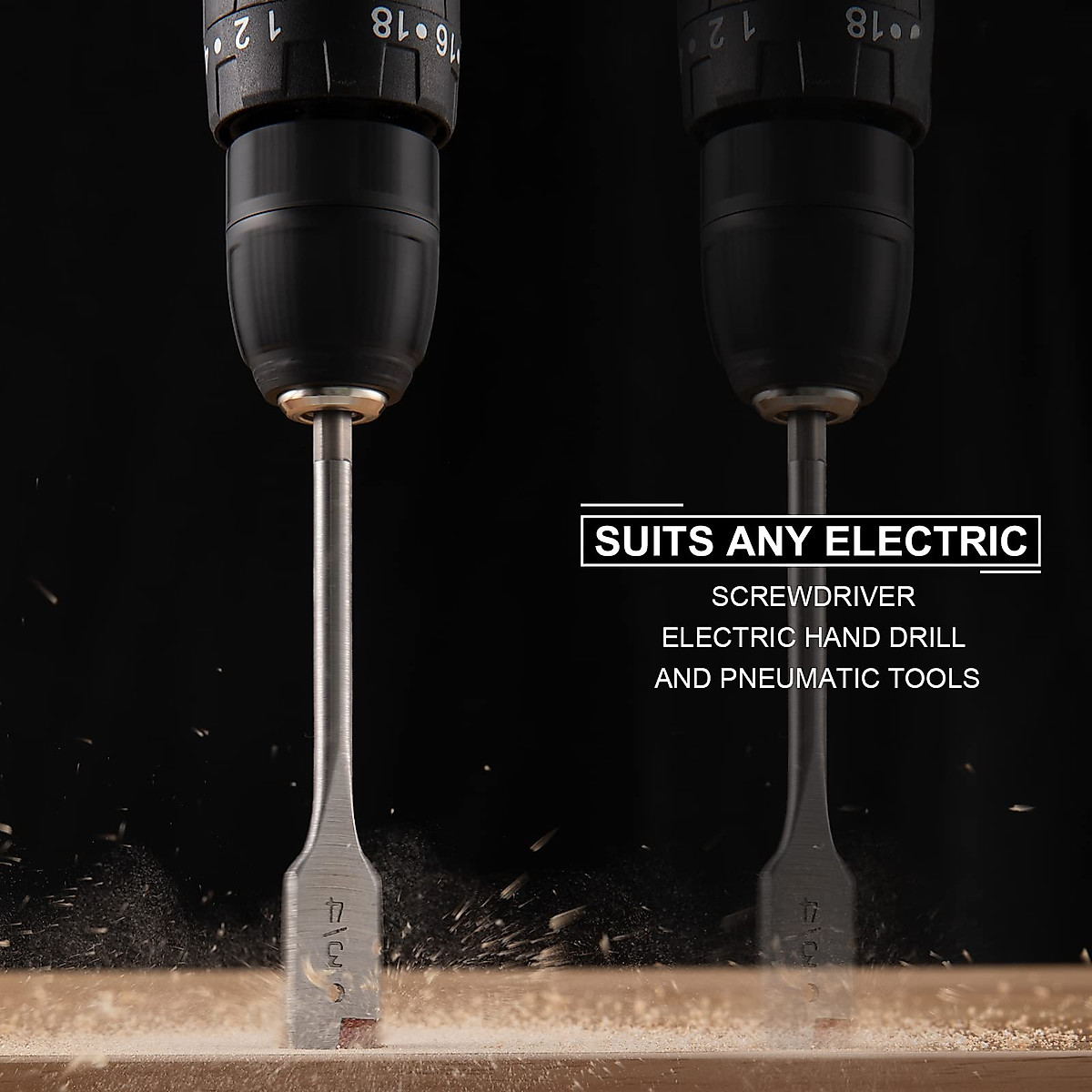 12 Pcs Spade Drill Bit Set - Carbon Steel Paddle Flat Bit with Quick Change Shank for Hole Cutter Woodworking,Portable Nylon Storage Pouch Included