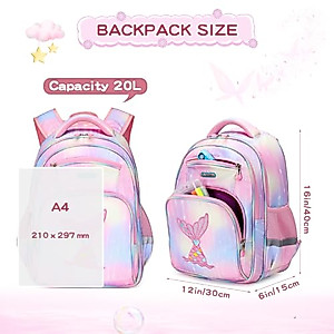 Kids Backpack for Girls Preschool Elementary Kindergarten Mermaid School Bag 15.6″ Multifunctional Cute Large Capacity