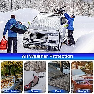 Car Windshield Snow Cover for Ice and Snow,Winter Car Snow Cover with Magnetic Edges and Windproof Webbing Straps,Windscreen Frost Protector Covers,for Most Car SUV RV Vans and Trucks (65'' X 49.6'')
