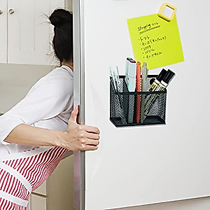 Neudeco Magnetic Pen Holder,Magnetic Storage Basket for Refrigerator, Locker, Magnetic Dry Erase Marker Holder for whiteboard, Pack 2 (Black)