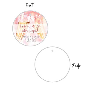 Crafters Cup Pop It When She Pops Champagne Tag | 30 Pack | 2.5'' inch Circle Tag with Pre-Cut Hole | Baby Shower Party Favor Tag | Pink Champagne Design for Baby Girl (Pop It Tag Pink), POP-CH-P-18