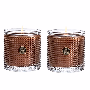 Aromatique Cinnamon Cider Textured Glass Candle Set of 2 6oz - Decorative Home Fragrance Aromatherapy Long Lasting Room Air Freshener Perfect Fall Decoration Luxury Glass Candle Gift 40 Hour Burn!