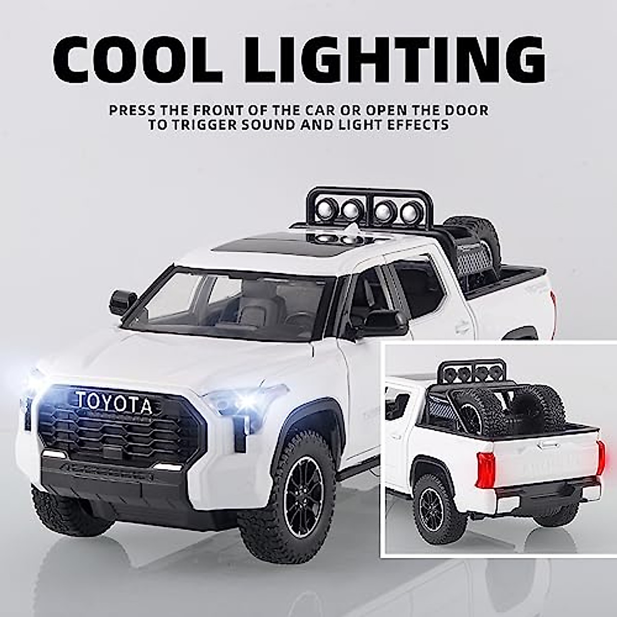 OANMYJJO Toy Trucks for Boys 1/24 Toyota Tundra Diecast Metal Model Toy Pickup Truck Pull Back Car Model with Light and Sound Toy Trucks for Boys Age 4-7(White)